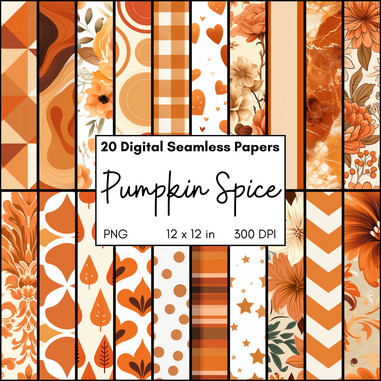 Pumpkin Spice Digital Paper Set, Seamless Repeating Patterns for ...