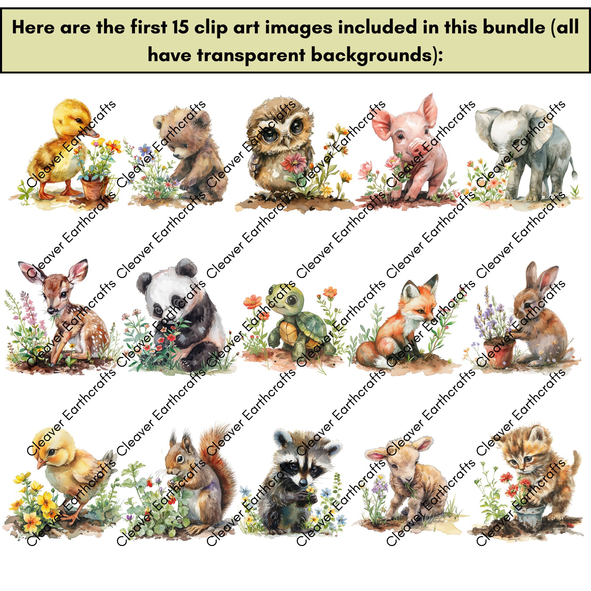 Cute Baby Animals and Spring Flowers Clip Art, Printable PNG and SVG ...