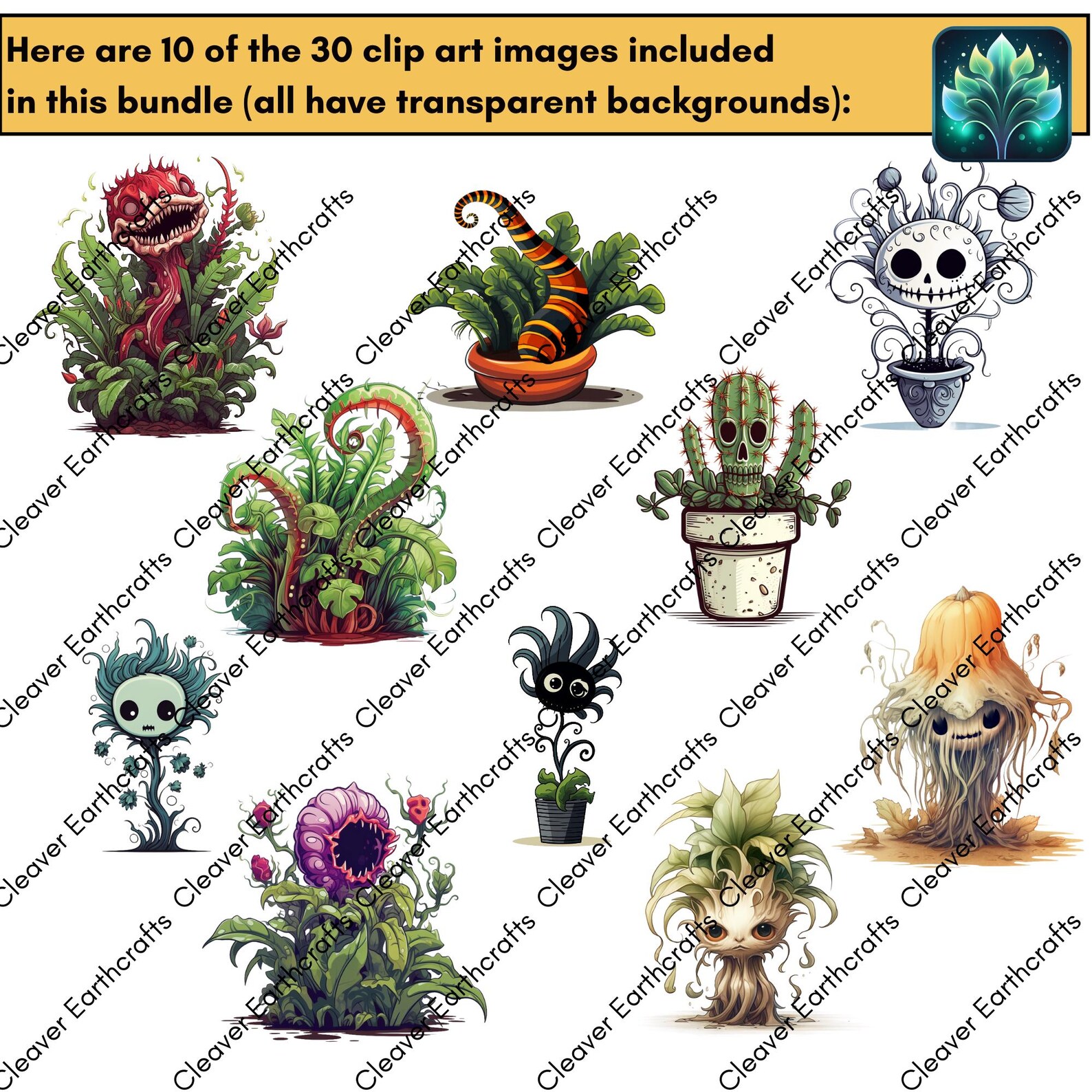 Spooky Carnivorous Houseplant Clipart Bundle: Fantasy Potted Plants ...