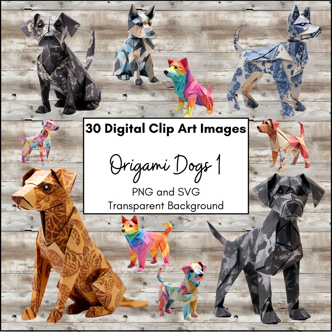 Origami Dog Digital Clip Art PNG, Puppy Clipart, Unique Dog Design, Fun ...
