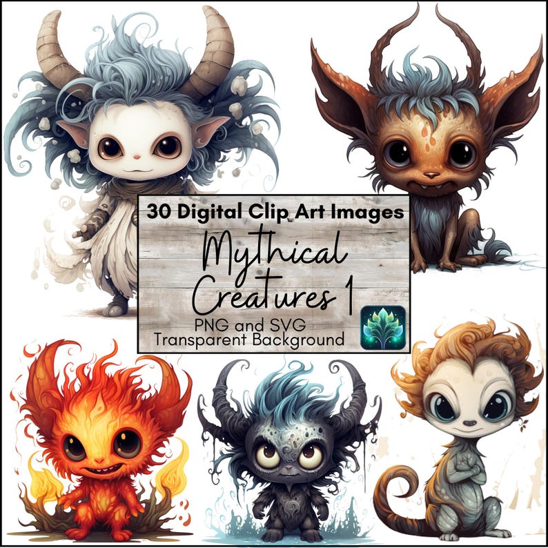 Mythical Animal Digital Clip Art Pack, Fantasy Creatures Baby Monsters ...