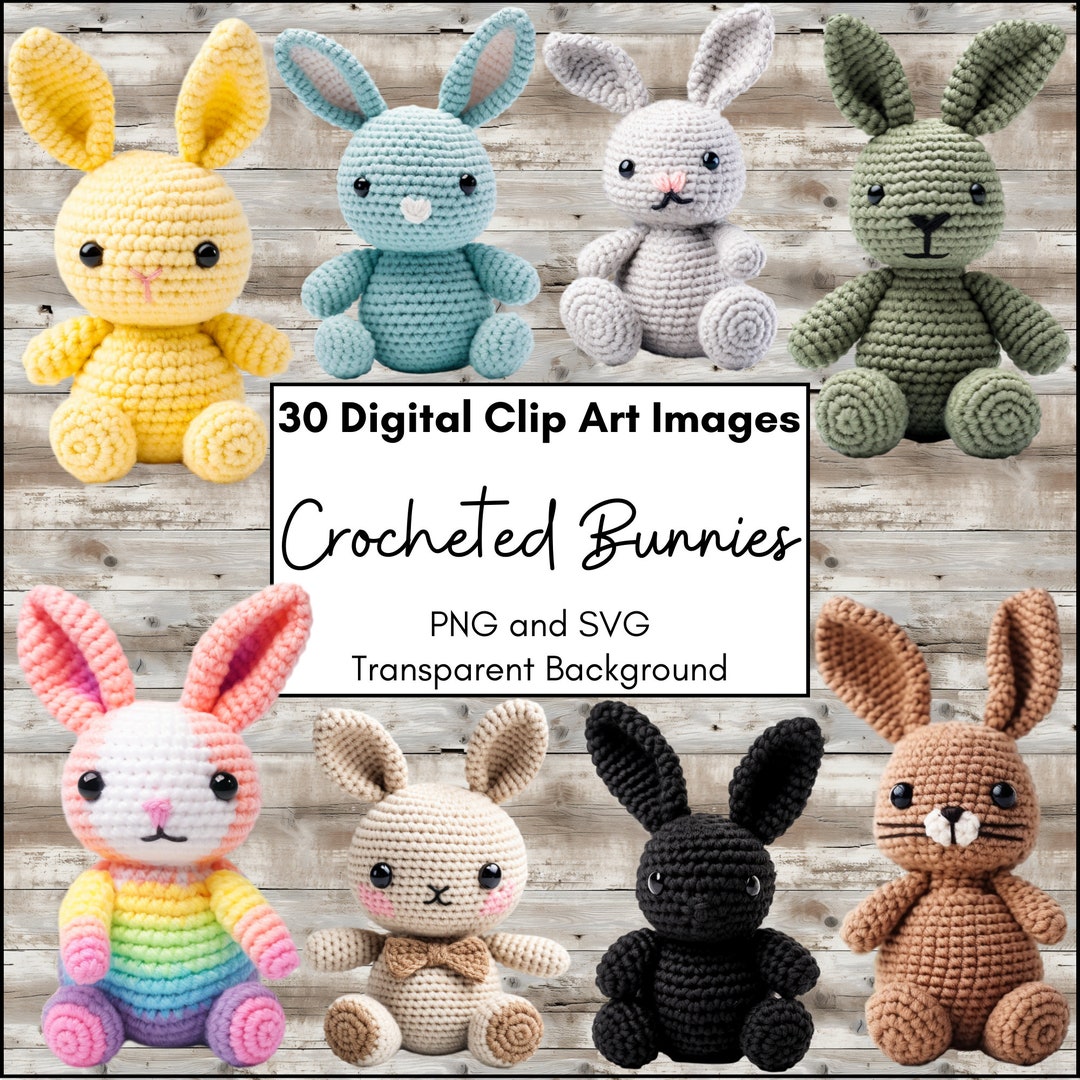 Crocheted Bunny Amigurumi Digital Clipart, PNG and SVG Clip Art for ...