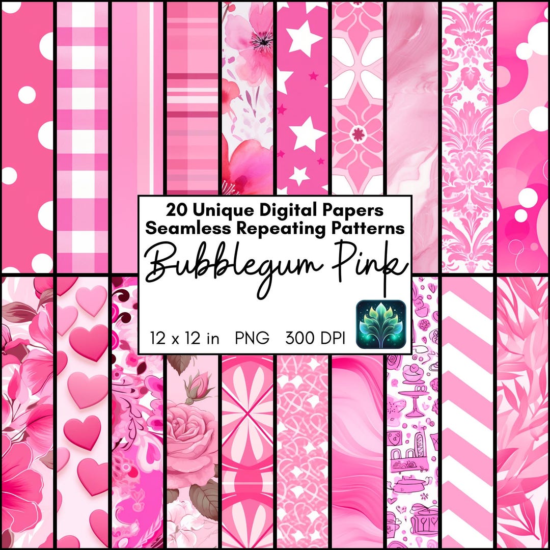 Bubblegum Pink Digital Paper Pack, Repeating Pattern Computer ...