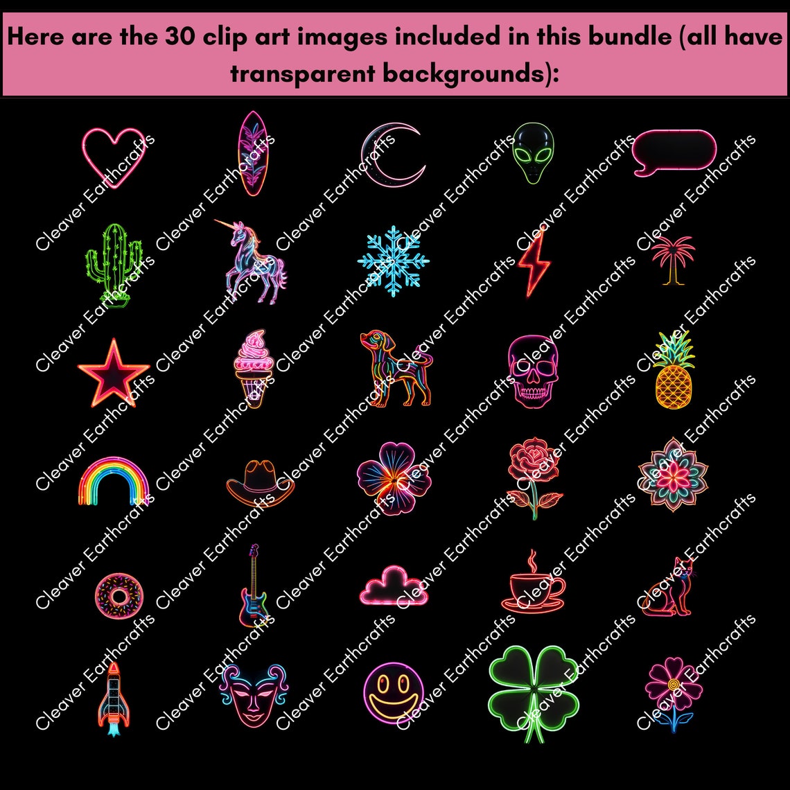 Digital Clip Art Set Neon Sign, Printable PNG and SVG Clipart for ...