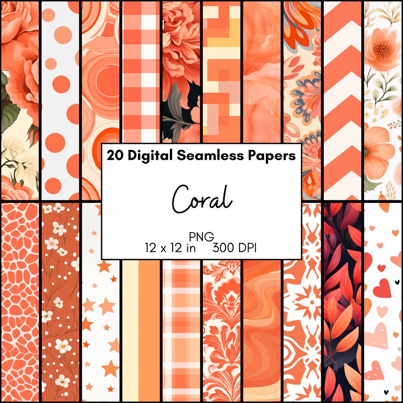 Coral Orange Digital Paper Pack, Seamless Repeating Pattern Tiled ...