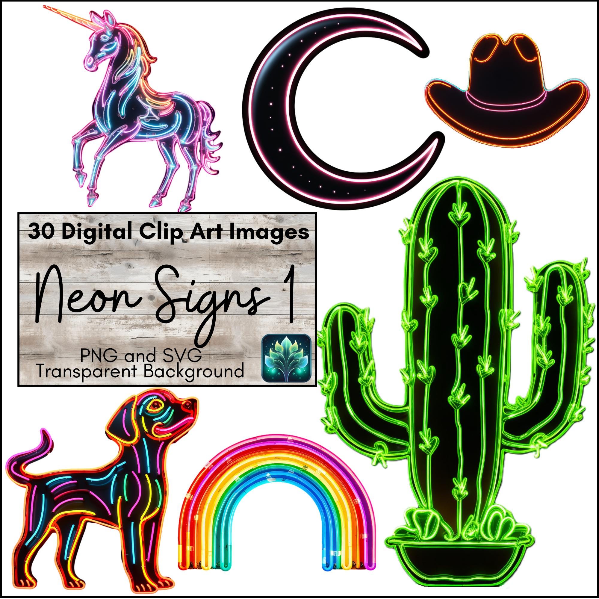 Neon Sign Digital Clip Art Set, Printable PNG and SVG Clipart for ...