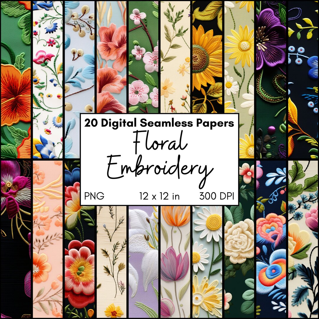 Needlework Floral Digital Paper Pack, Realistic Embroidery Texture ...