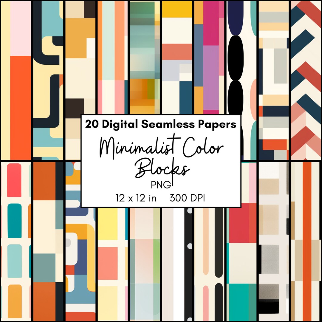 Digital Paper Pack Minimalist Color Block Pattern, Seamless Repeating ...