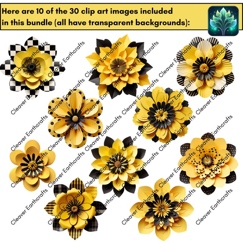 Digital Clip Art 3D Paper Flower Yellow and Black, Clipart Images for ...
