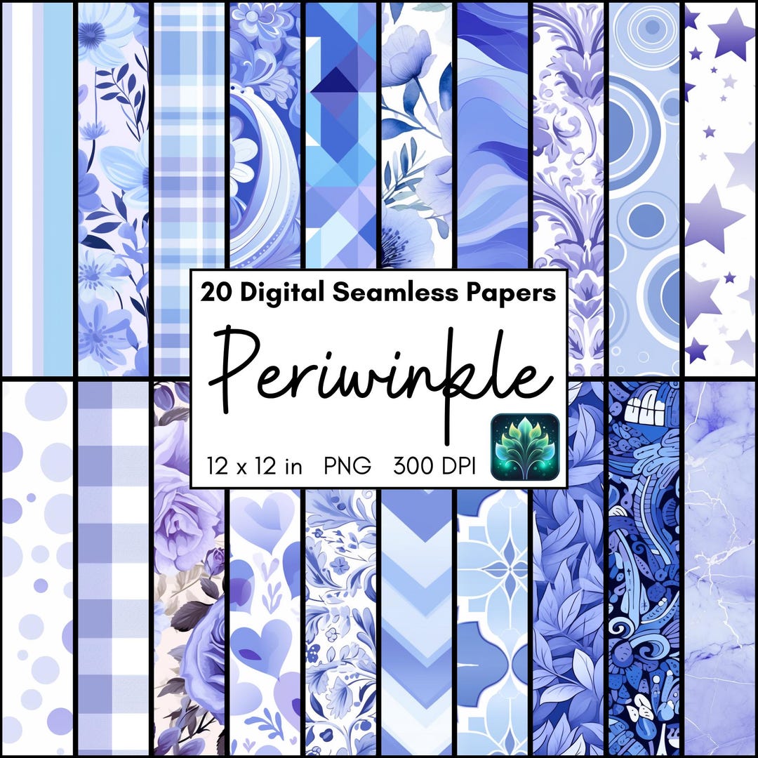 Periwinkle Blue Digital Paper Bundle, Seamless Repeating Pattern ...