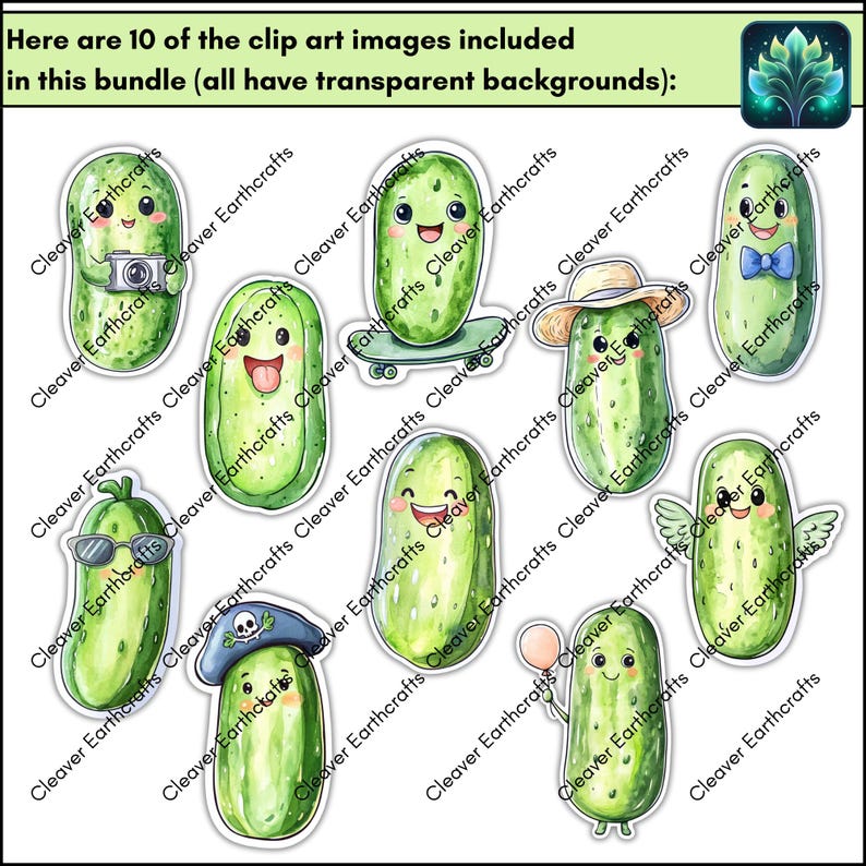 Cartoon Pickle Clipart Cute Hand Drawn Watercolor Vinyl Sticker Design ...