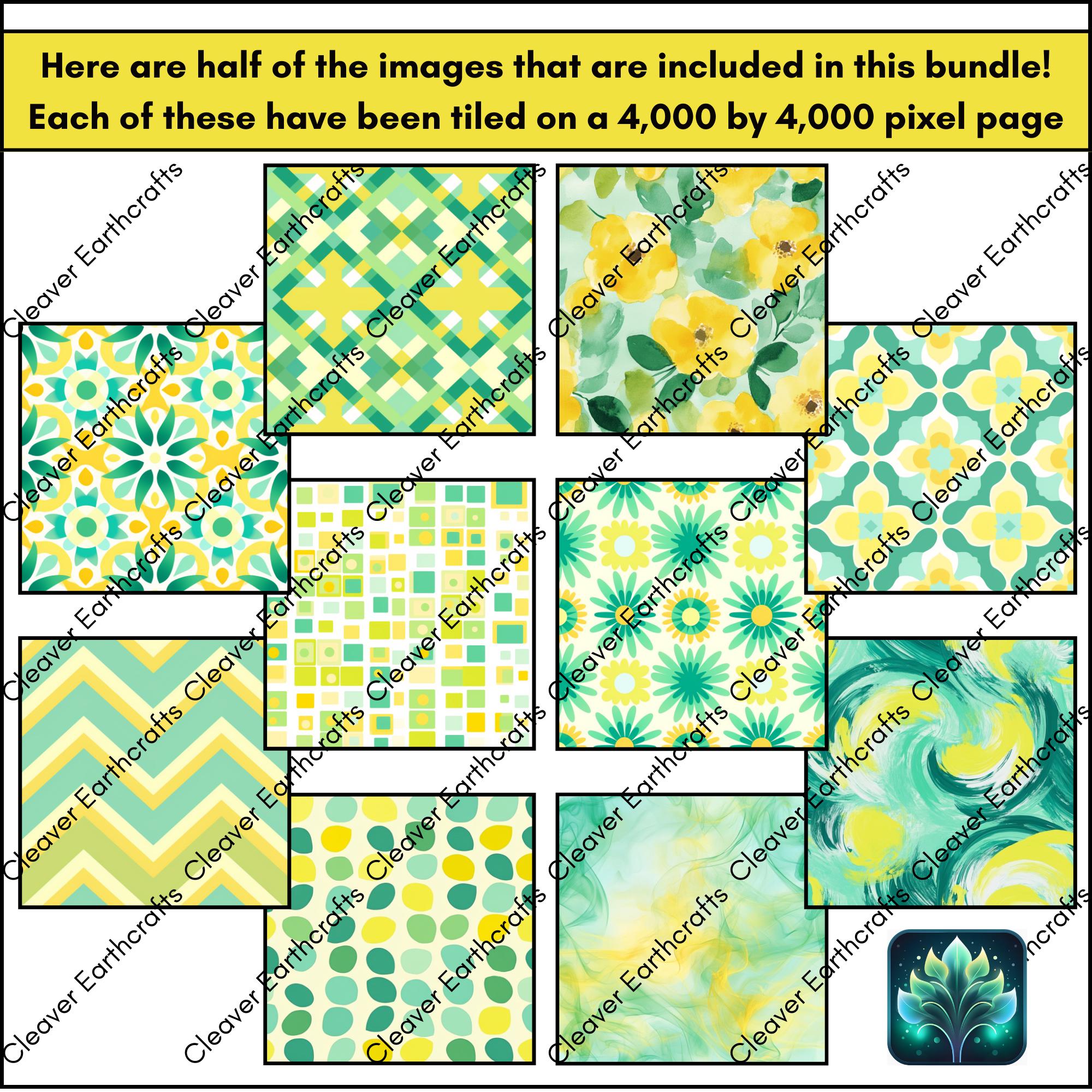 Lemon Yellow and Mint Green Digital Paper Pack, Seamless Repeating ...