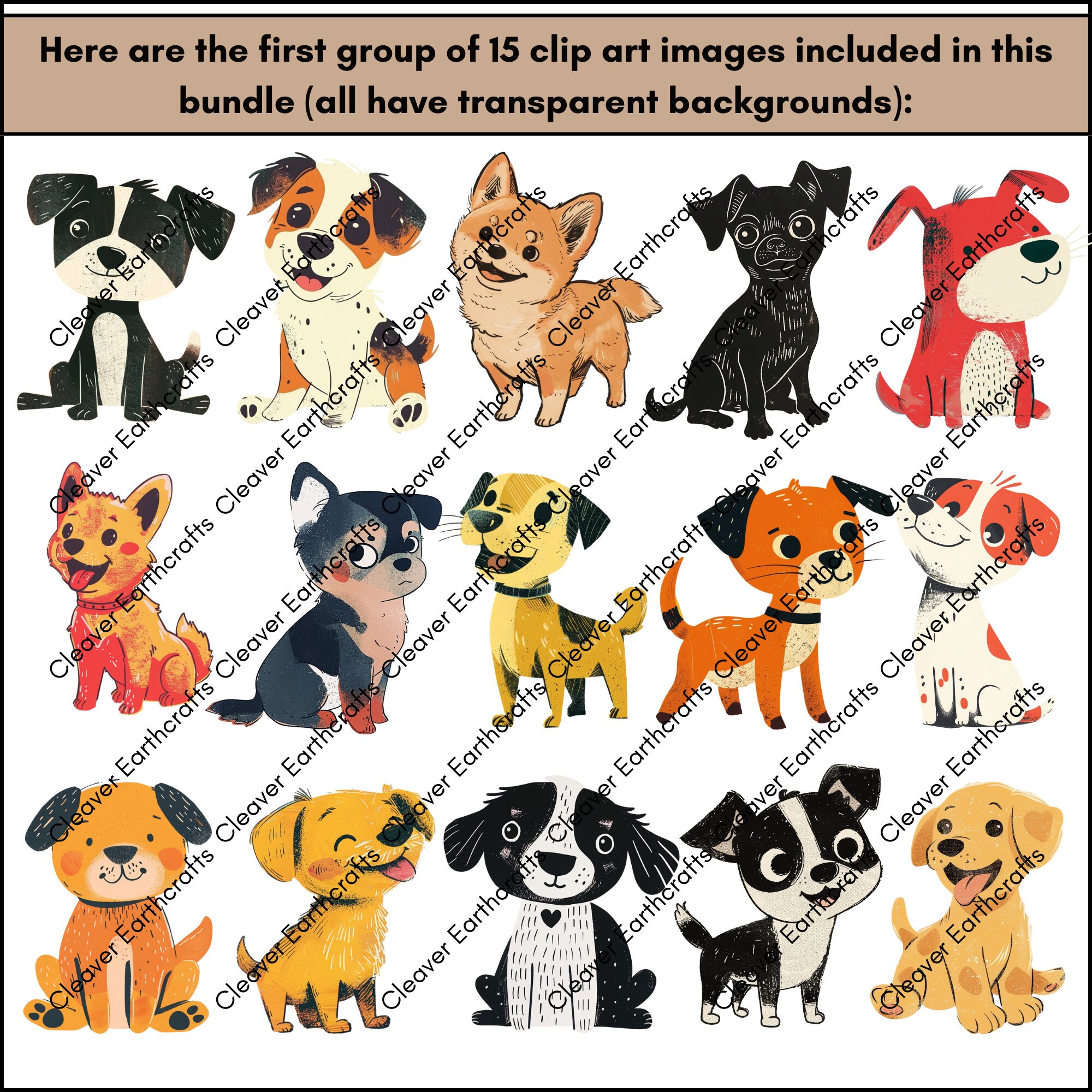 Digital Clip Art Set Risograph Dog, Fun Colorful Puppy Art, Cute ...