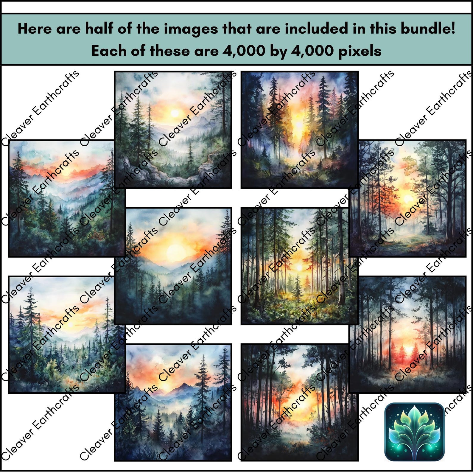 Forest Sunsets Digital Paper Pack, Mountain Sun Set Watercolor ...