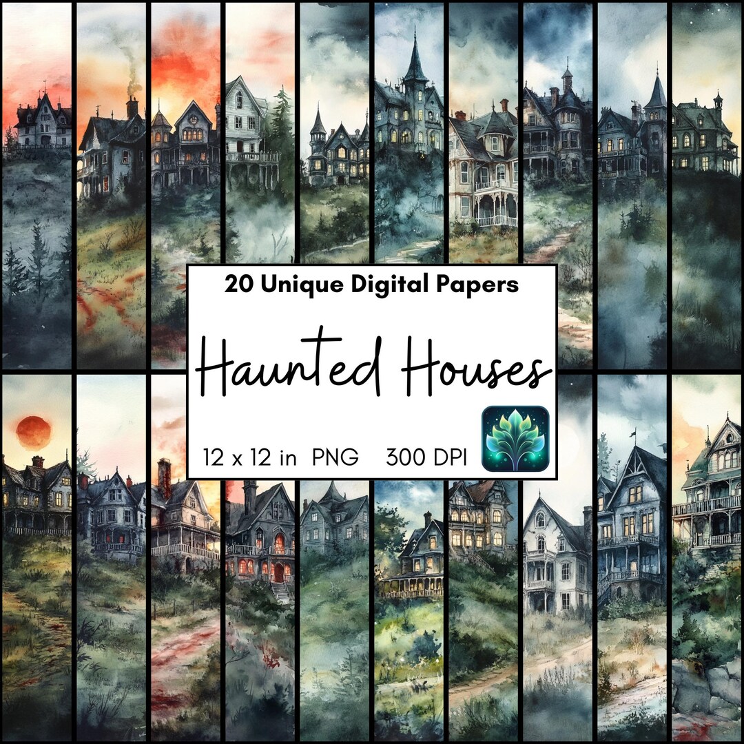 Spooky Mansion Watercolor Digital Paper: Haunted House PNG for ...