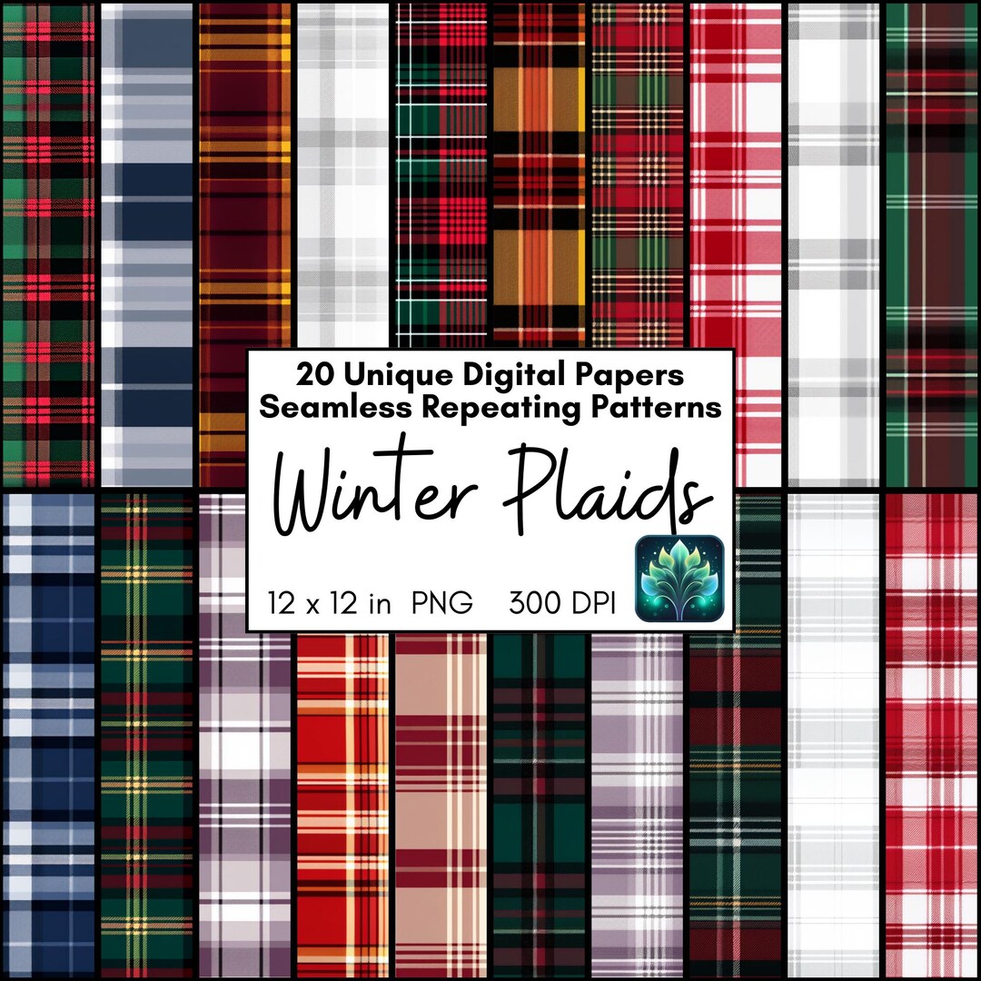 Winter Plaid Fabric Images Digital Paper Bundle, Seamless Repeating ...