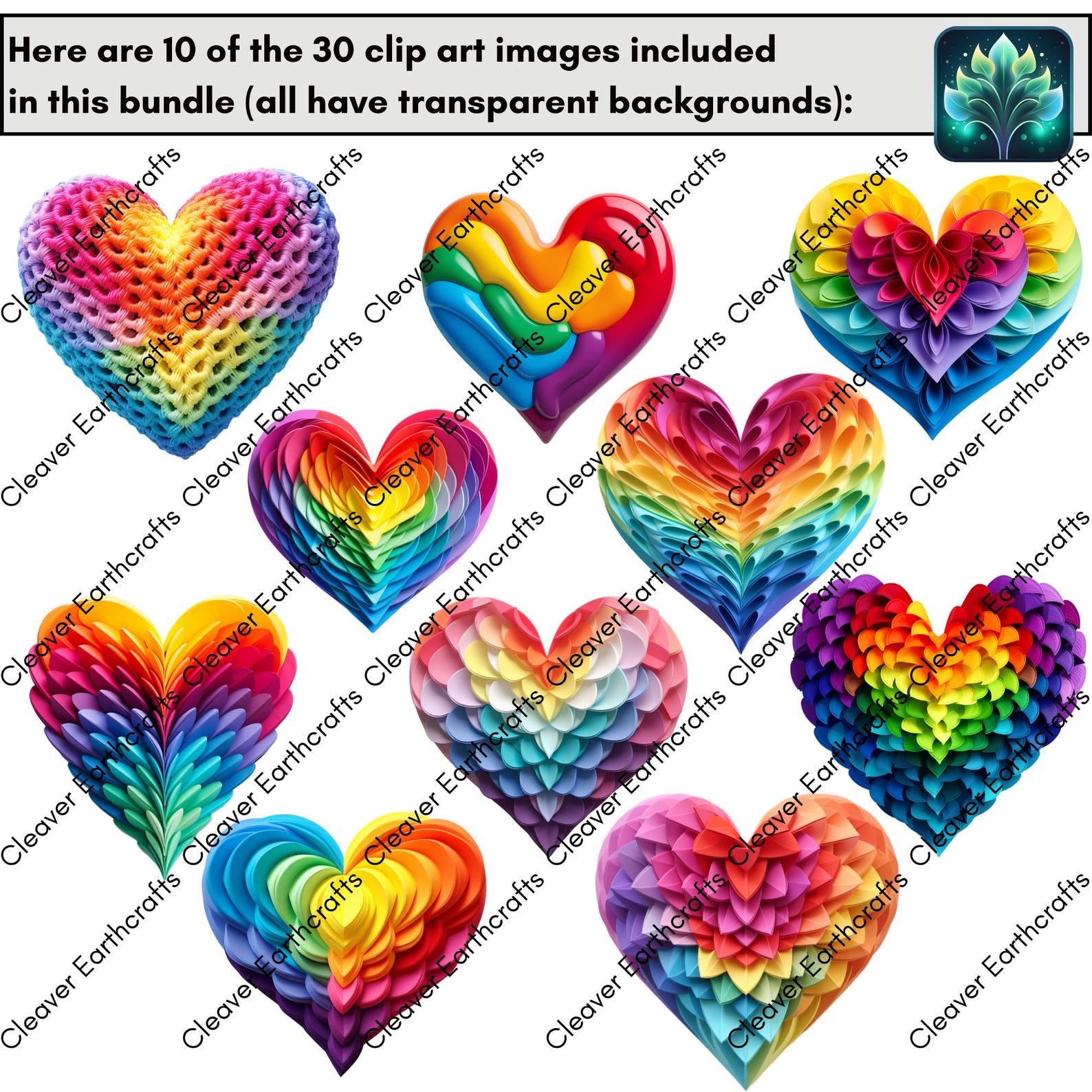3D Rainbow Heart Digital Clip Art, Realistic Textures Puffy Hearts ...