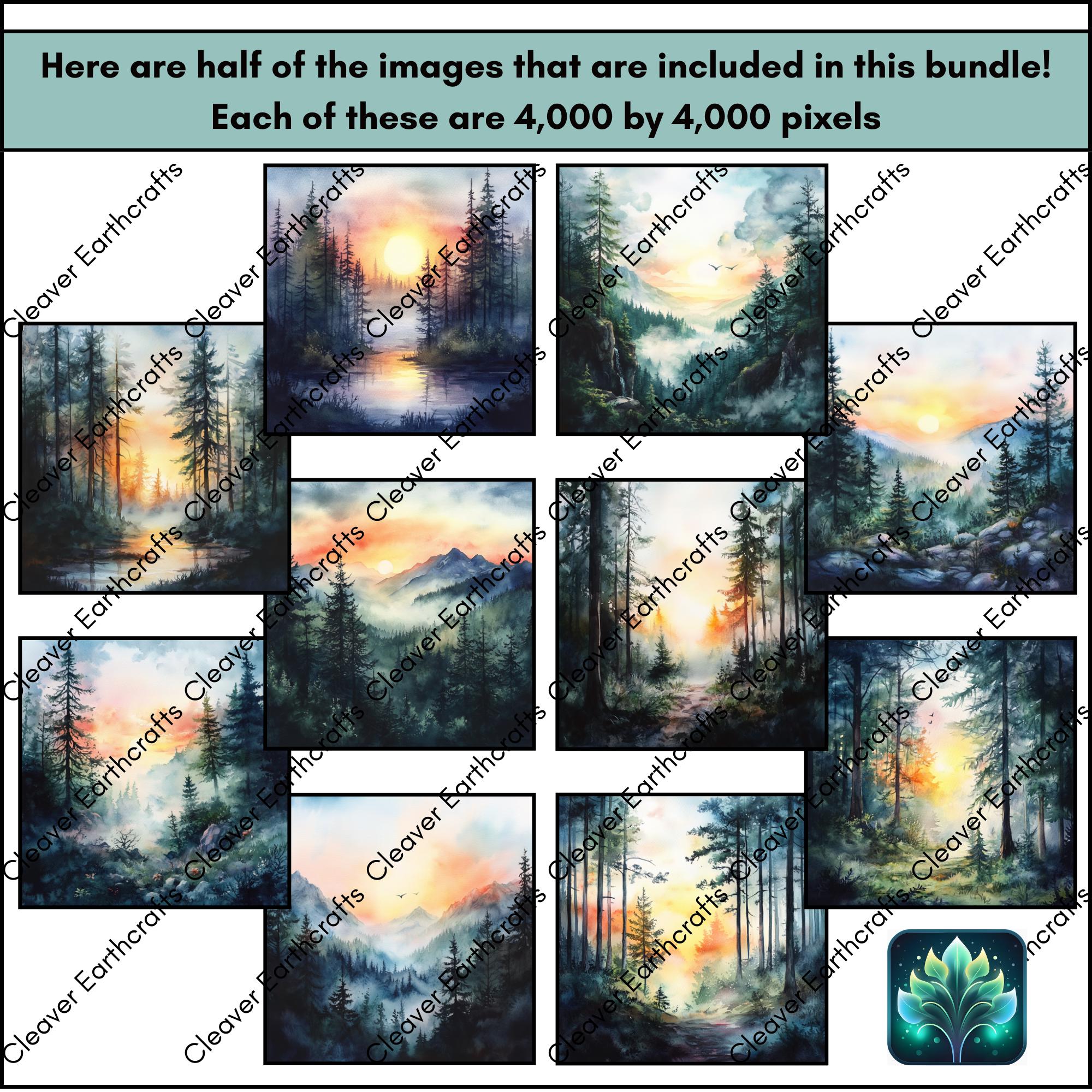Forest Sunsets Digital Paper Pack, Mountain Sun Set Watercolor ...