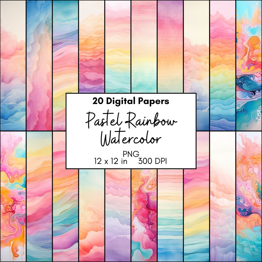 Pastel Rainbow Watercolor Gradients Digital Paper Bundle, Ombre Effect ...