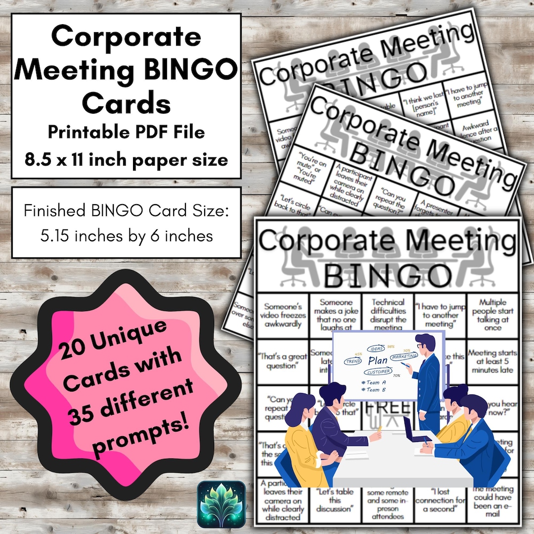 Corporate Meeting BINGO Card, Funny Cliche Work Humor Game, Hilarious ...