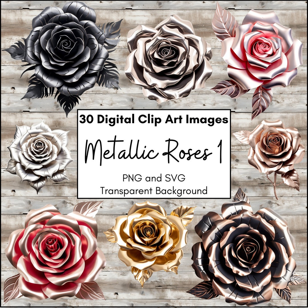 Metal Roses Digital Clipart Pack, Immediate Download Floral Clip Art ...