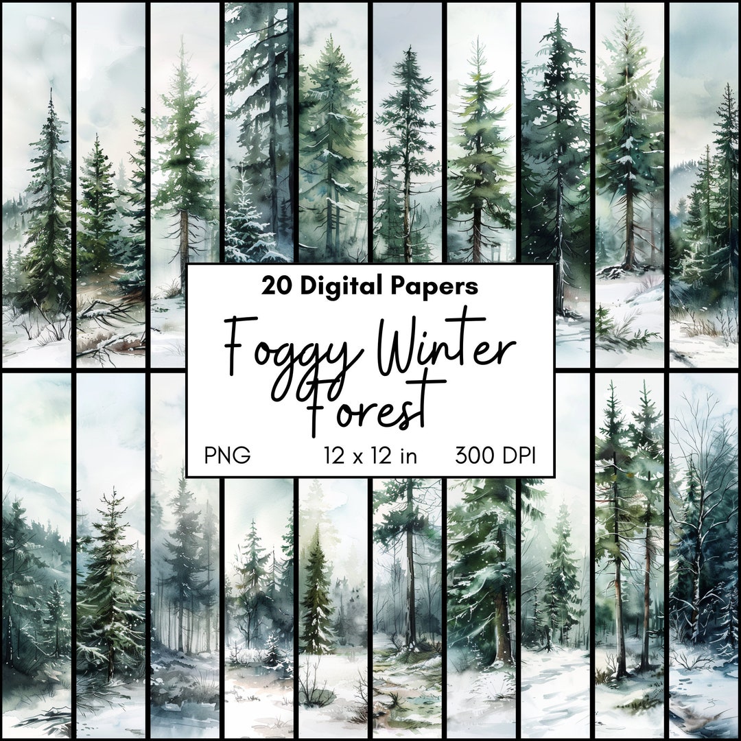 Foggy Winter Wonderland Digital Paper Pack, Misty Snowfall Outdoor ...