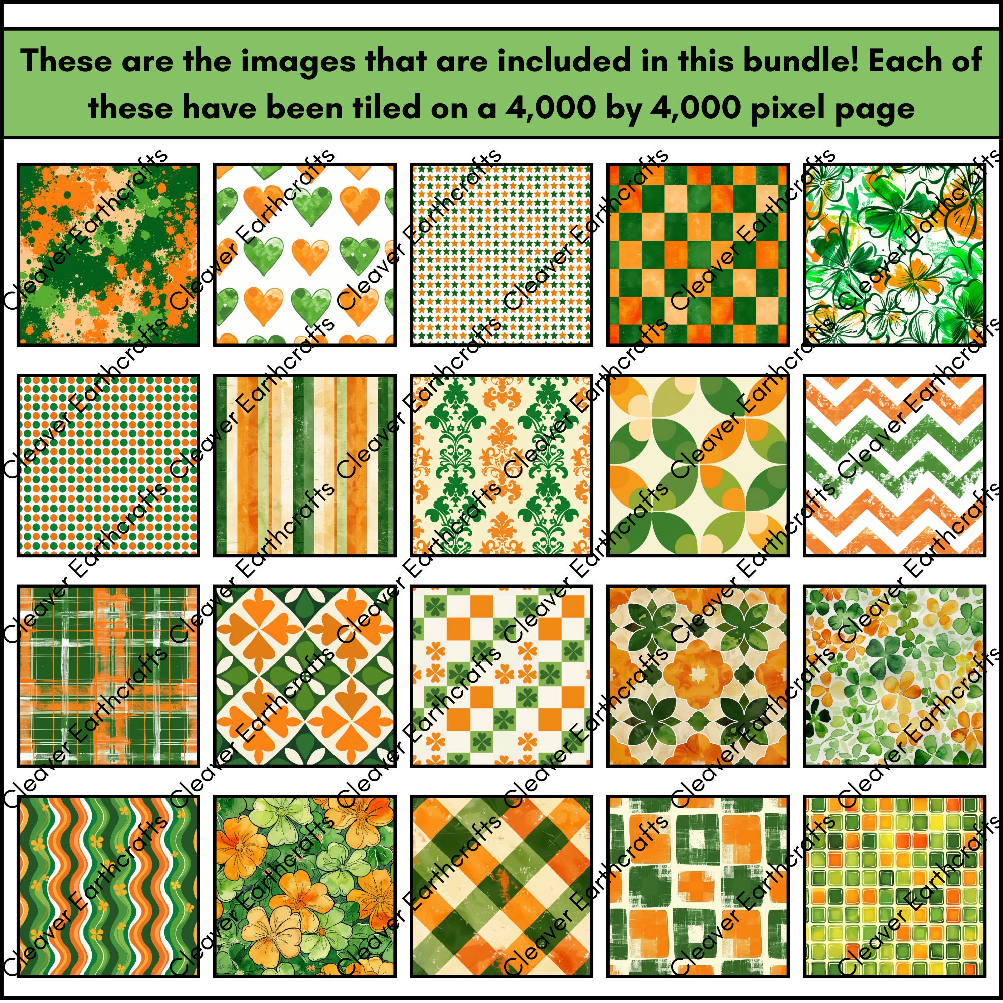 Digital Paper Pack Shamrock Green & Orange, Seamless Repeating Pattern ...