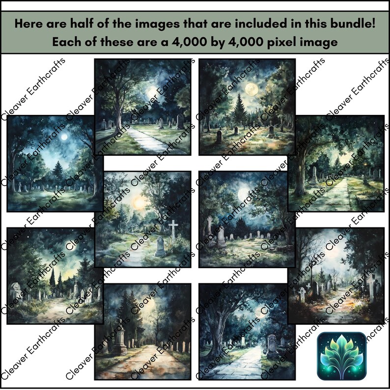 Watercolor Cemetery Digital Paper: Moonlight Graveyard Scenes (digital ...
