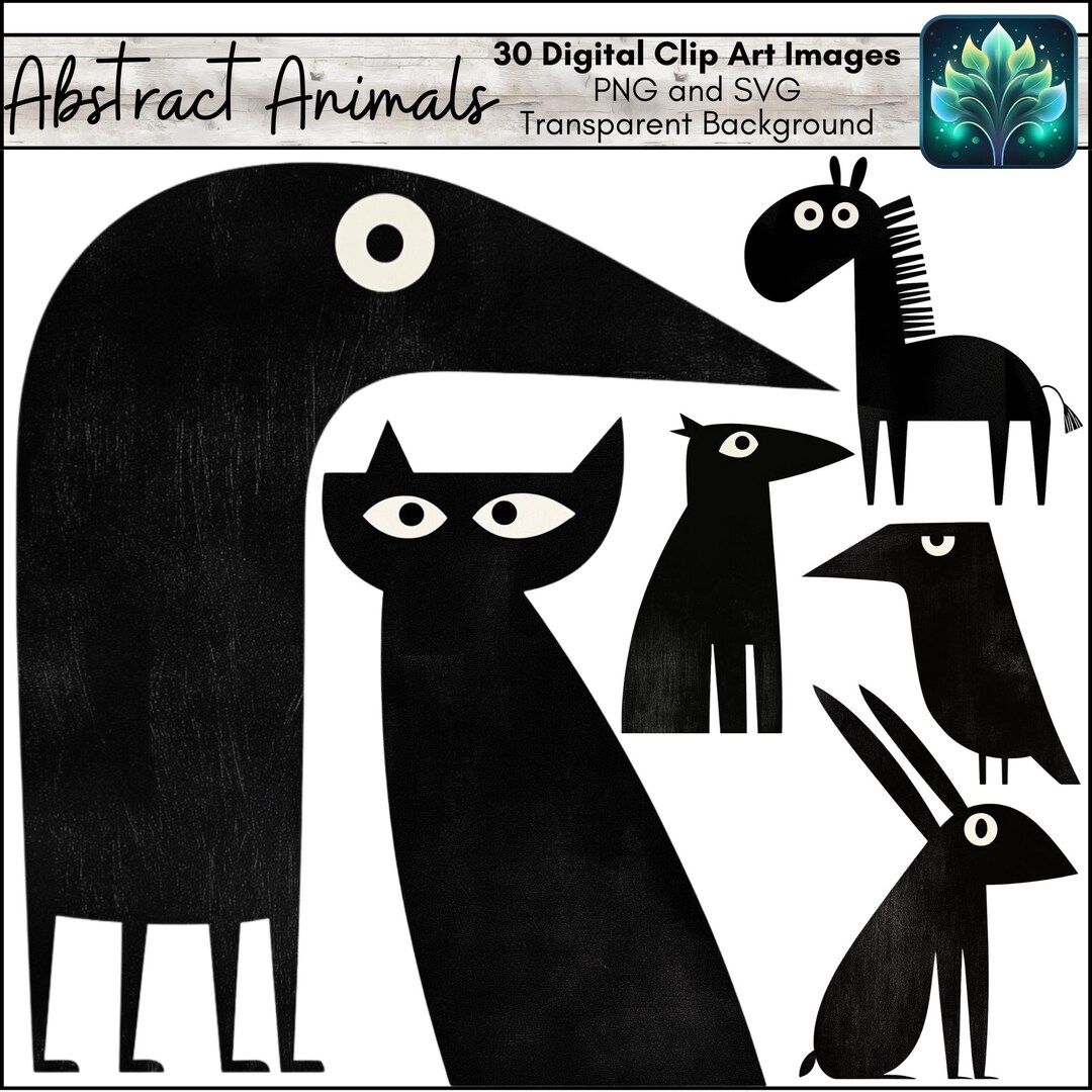 Abstract Animals Clipart Printable PNG and SVG Simple Silhouettes Black ...