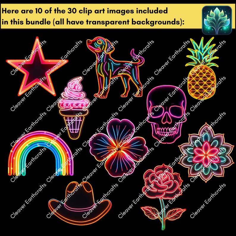 Neon Sign Digital Clip Art Set, Printable PNG and SVG Clipart for ...