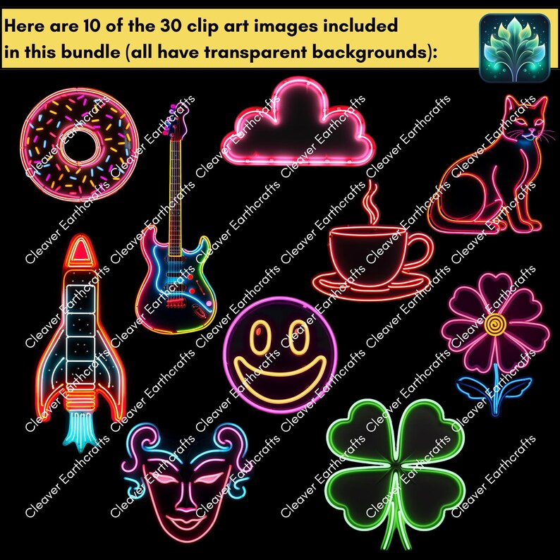 Neon Sign Digital Clip Art Set, Printable PNG and SVG Clipart for ...