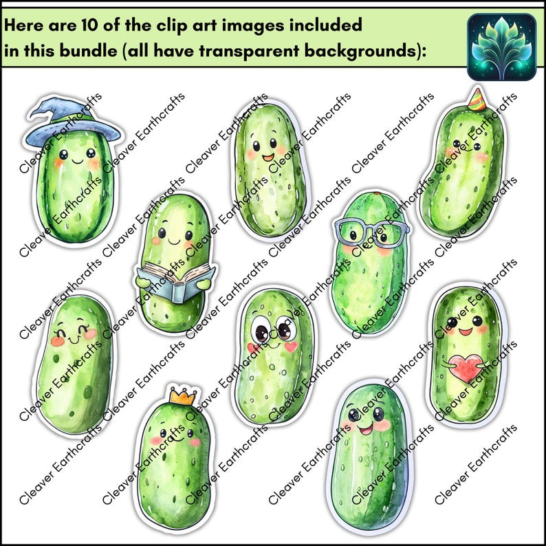 Cartoon Pickle Clipart: Watercolor PNG & SVG Files (digital Download ...