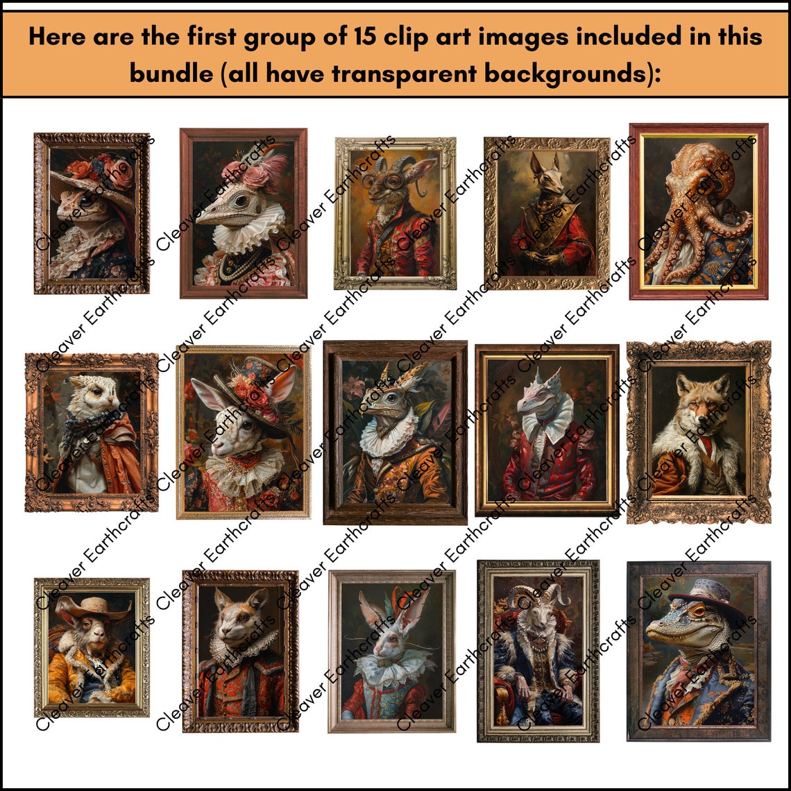 Captivating Creatures Victorian Oil Painting Digital Clipart, Miniature ...