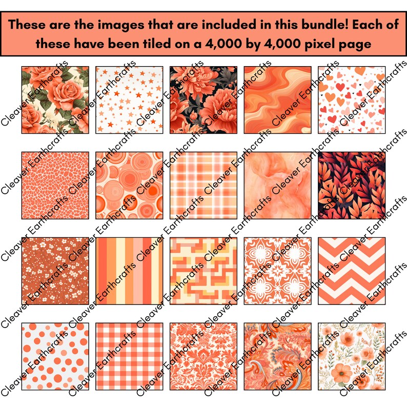 Coral Orange Digital Paper Pack Seamless Repeating Pattern - Etsy