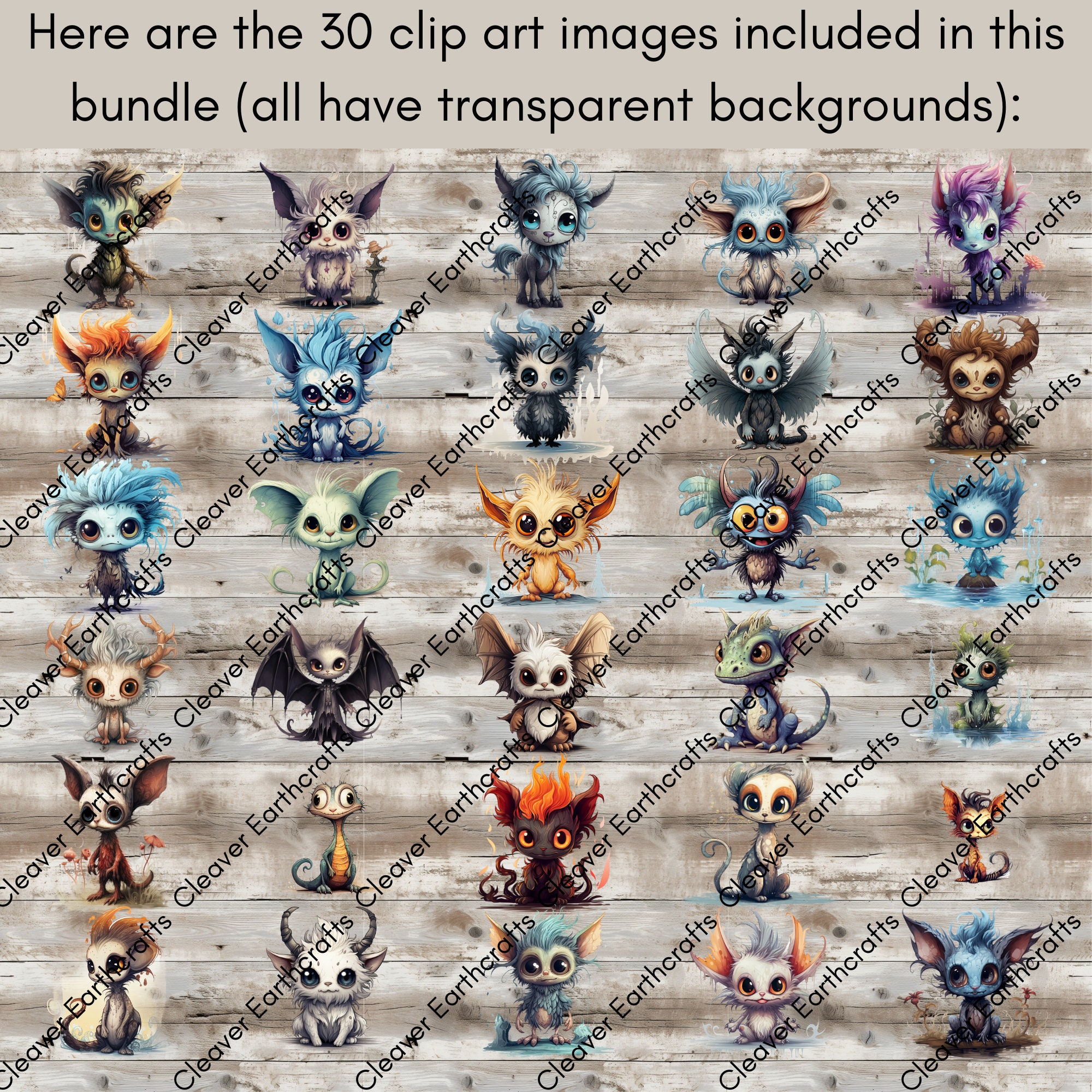 Digital Clipart Pack, Cute Mythical Entity Baby Fantasy Creatures ...