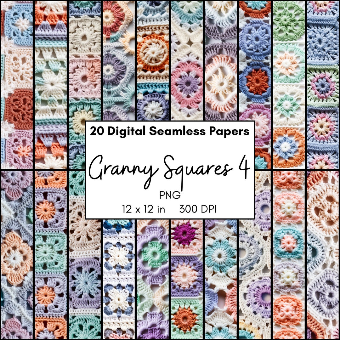 Pastel Crochet Granny Square Digital Paper Pack, Seamless Repeating ...
