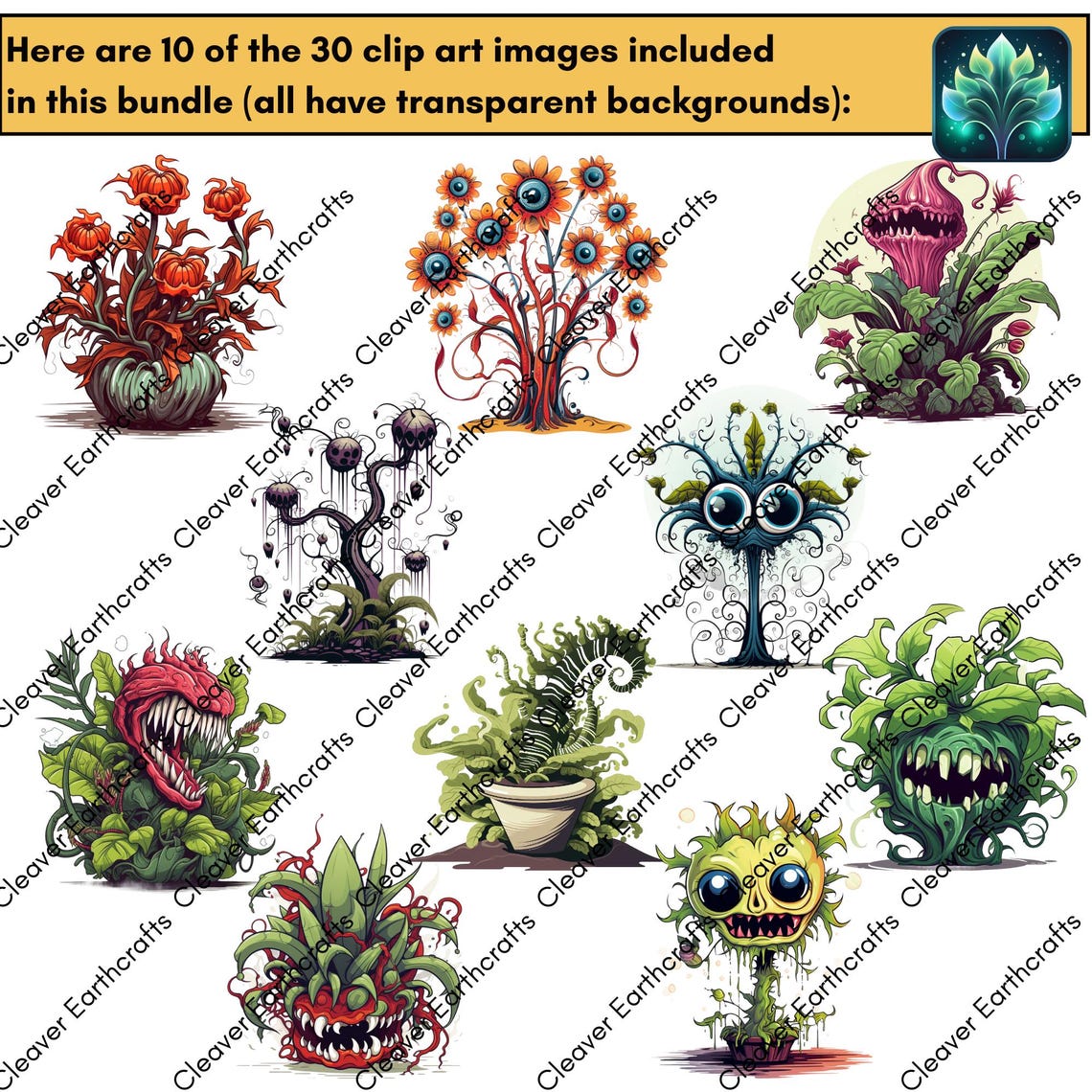 Digital Clipart Bundle Fantasy Carnivorous Houseplant Images, Cute ...