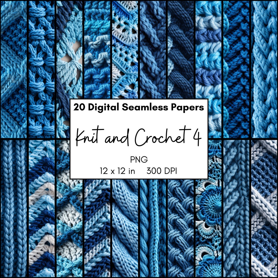 Blue Tone Knit and Crochet Digital Paper Pack, Seamless Repeating ...