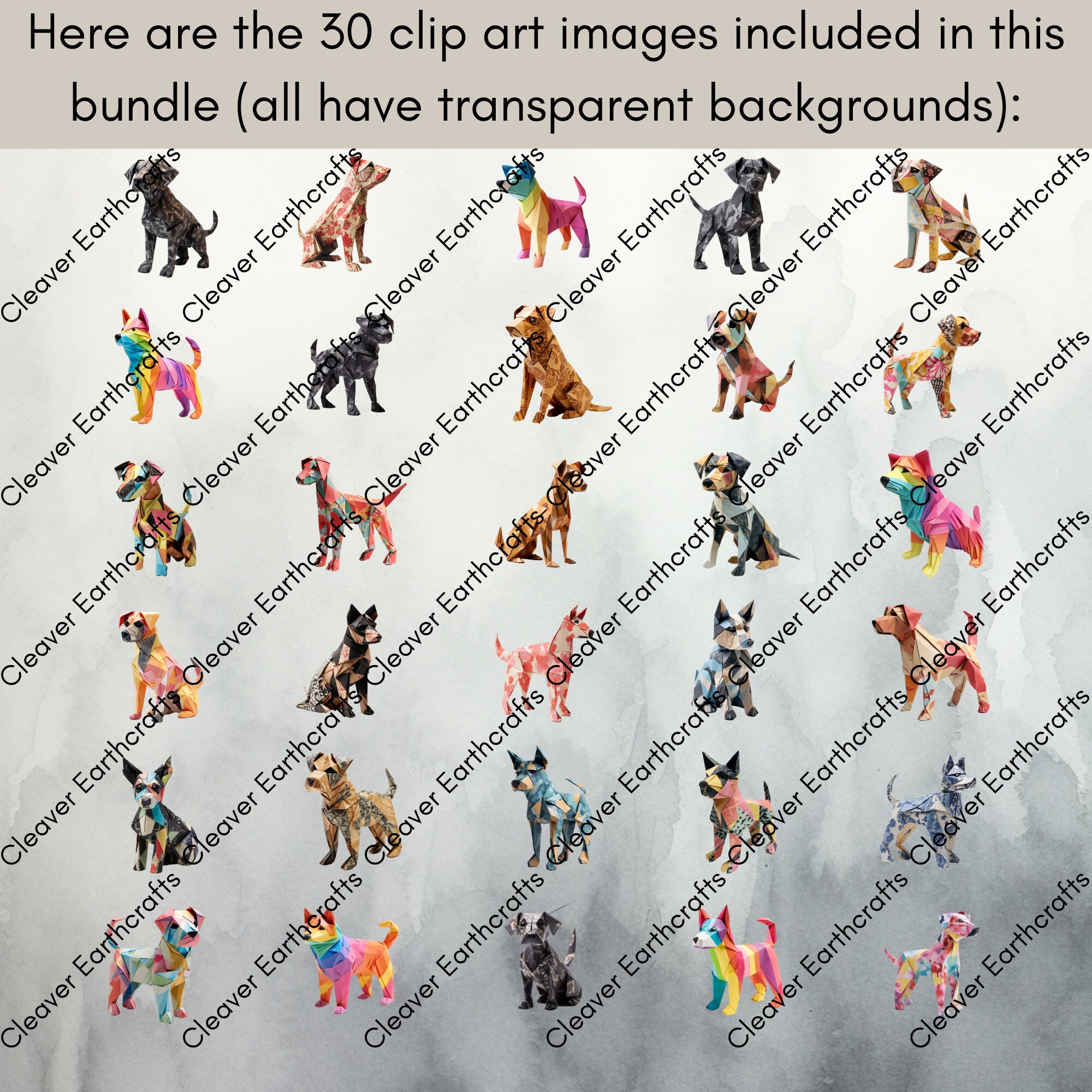 Origami Dog Digital Clip Art PNG, Puppy Clipart, Unique Dog Design, Fun ...