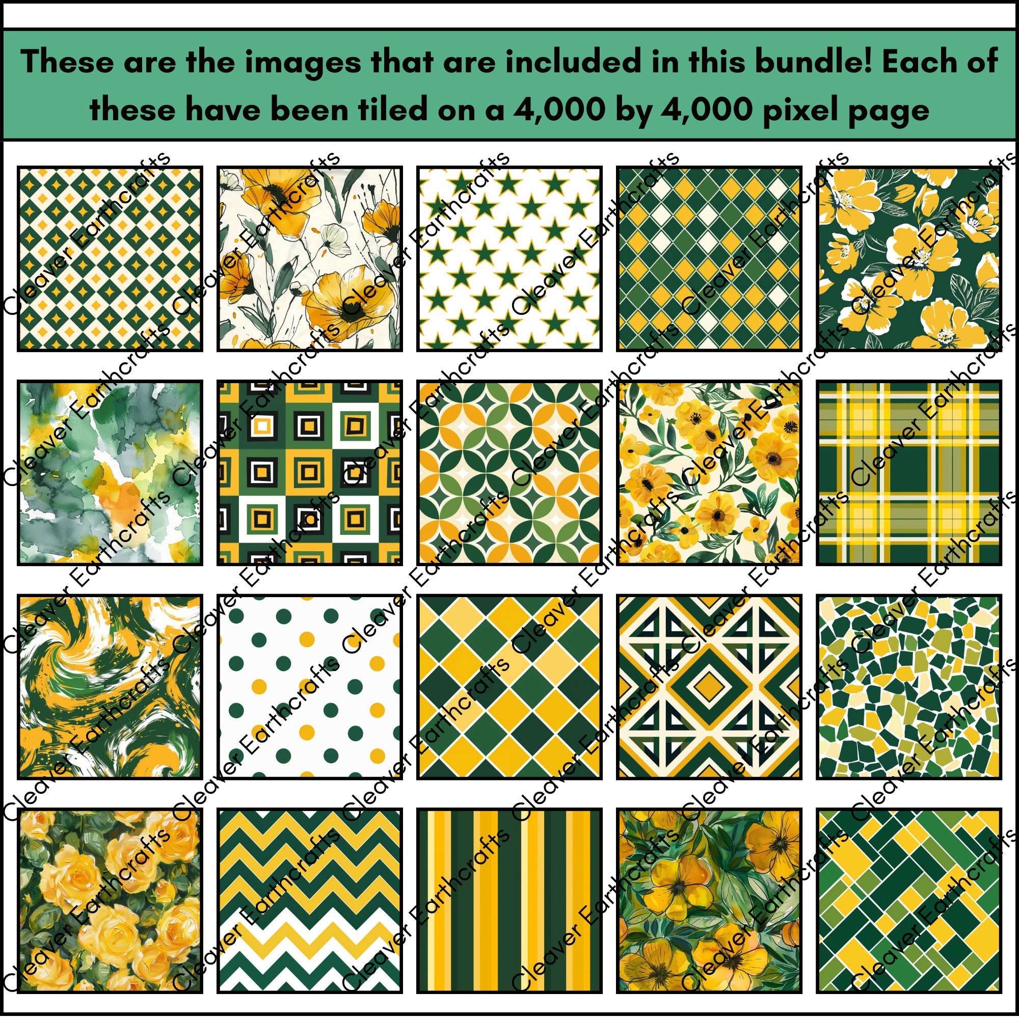 Green and Gold Digital Paper Pack, High School Team Colors Print at ...