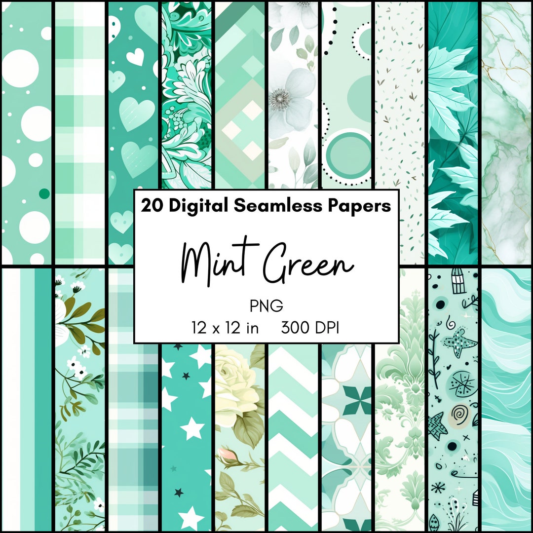 Mint Green Digital Paper Bundle, Seamless Repeating PNG, Polka Dot ...