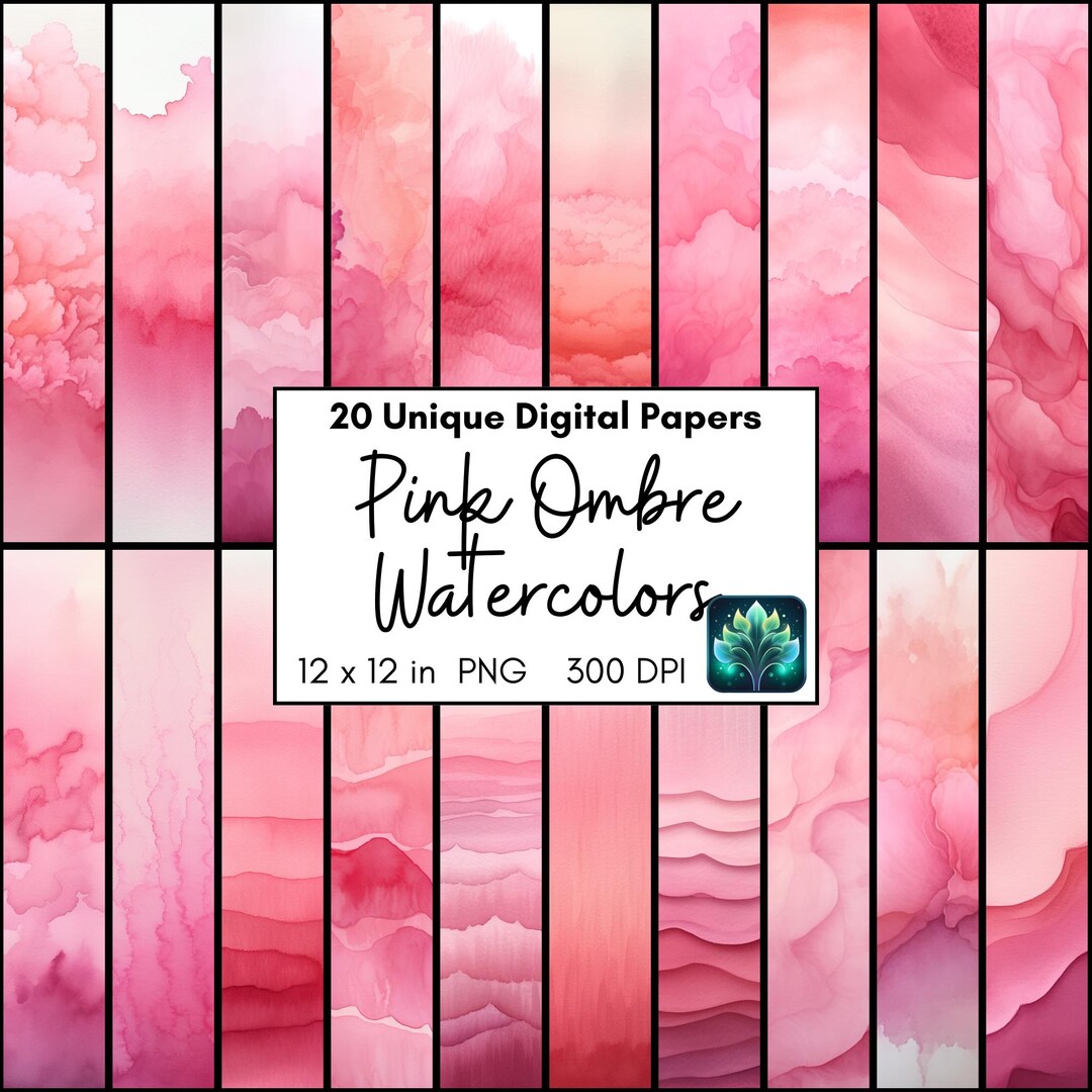 Pink Watercolor Ombre Digital Pages Bundle Feminine Background Paper ...