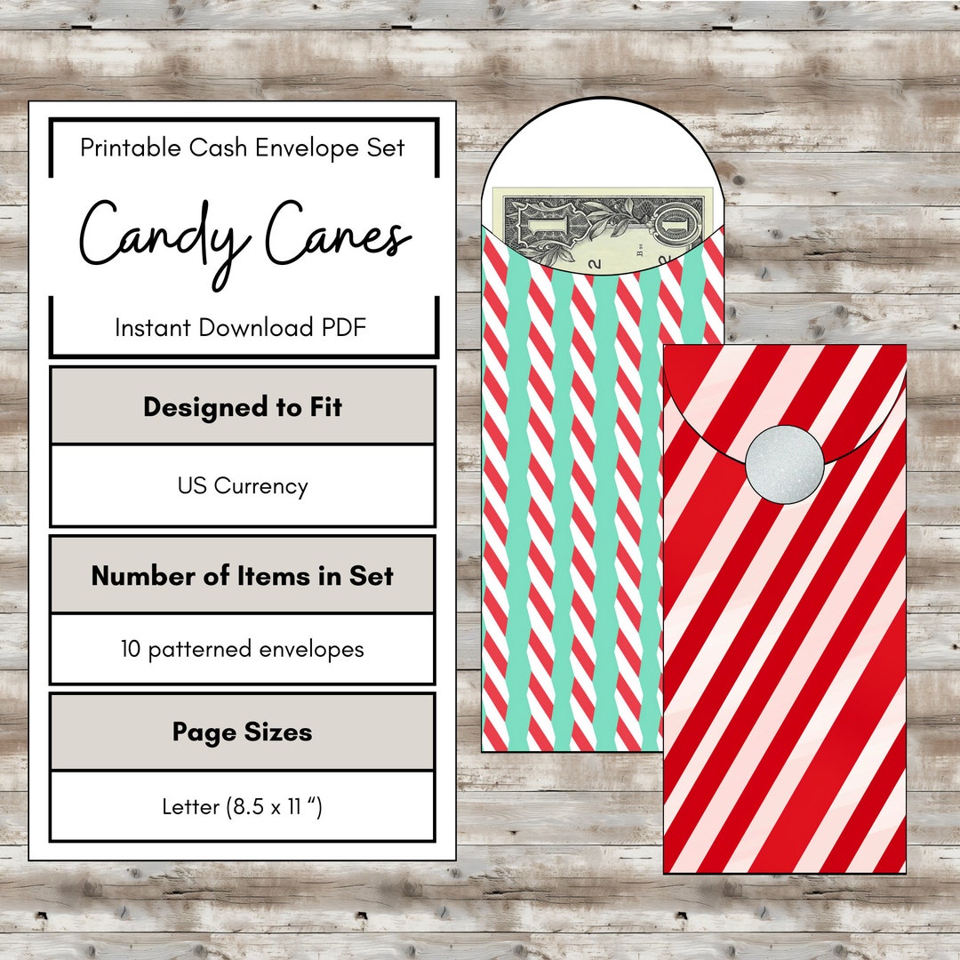 Cash Envelopes Candy Cane Stripes Holiday Gift Printable - Etsy