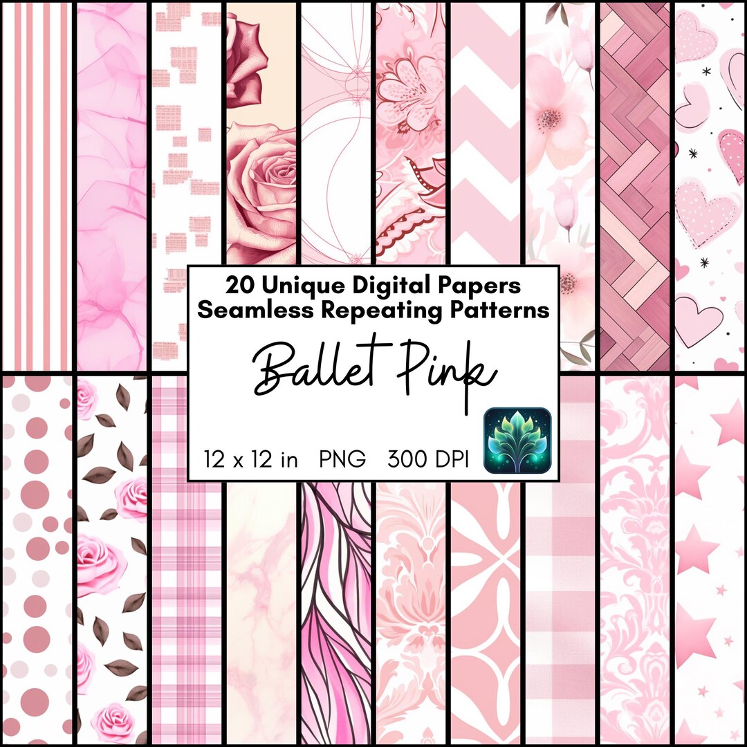 Ballet Pink Digital Paper Pack, Downloadable Printable Pages PNG, Cute ...