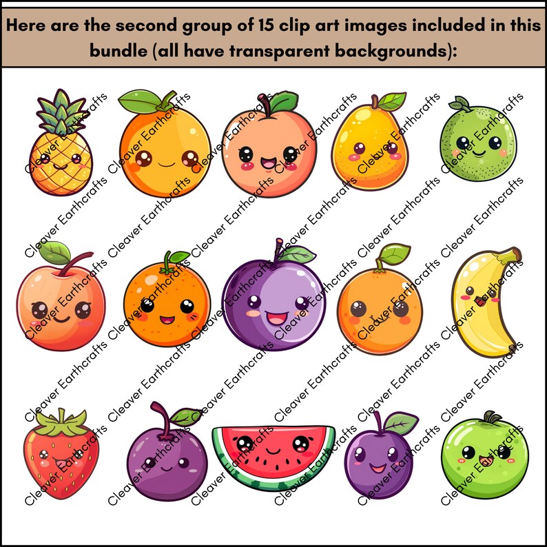 Cute Happy Kawaii Fruit Clip Art, Smiling Faces Anime Food Clipart, PNG ...
