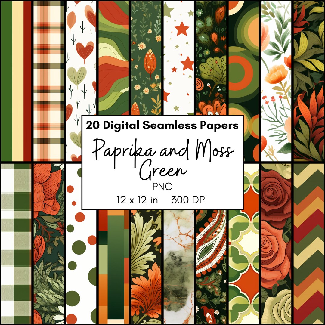 Paprika and Moss Green Digital Paper Bundle, Wallpaper Backgrounds ...