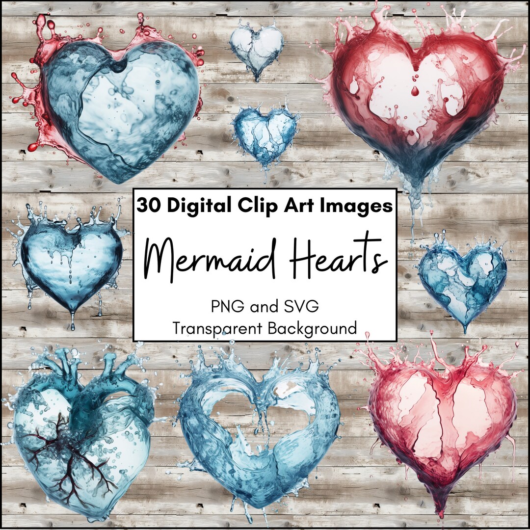 Water Hearts Digital Clipart Files, Valentine Clip Art Bundle, Dyed ...