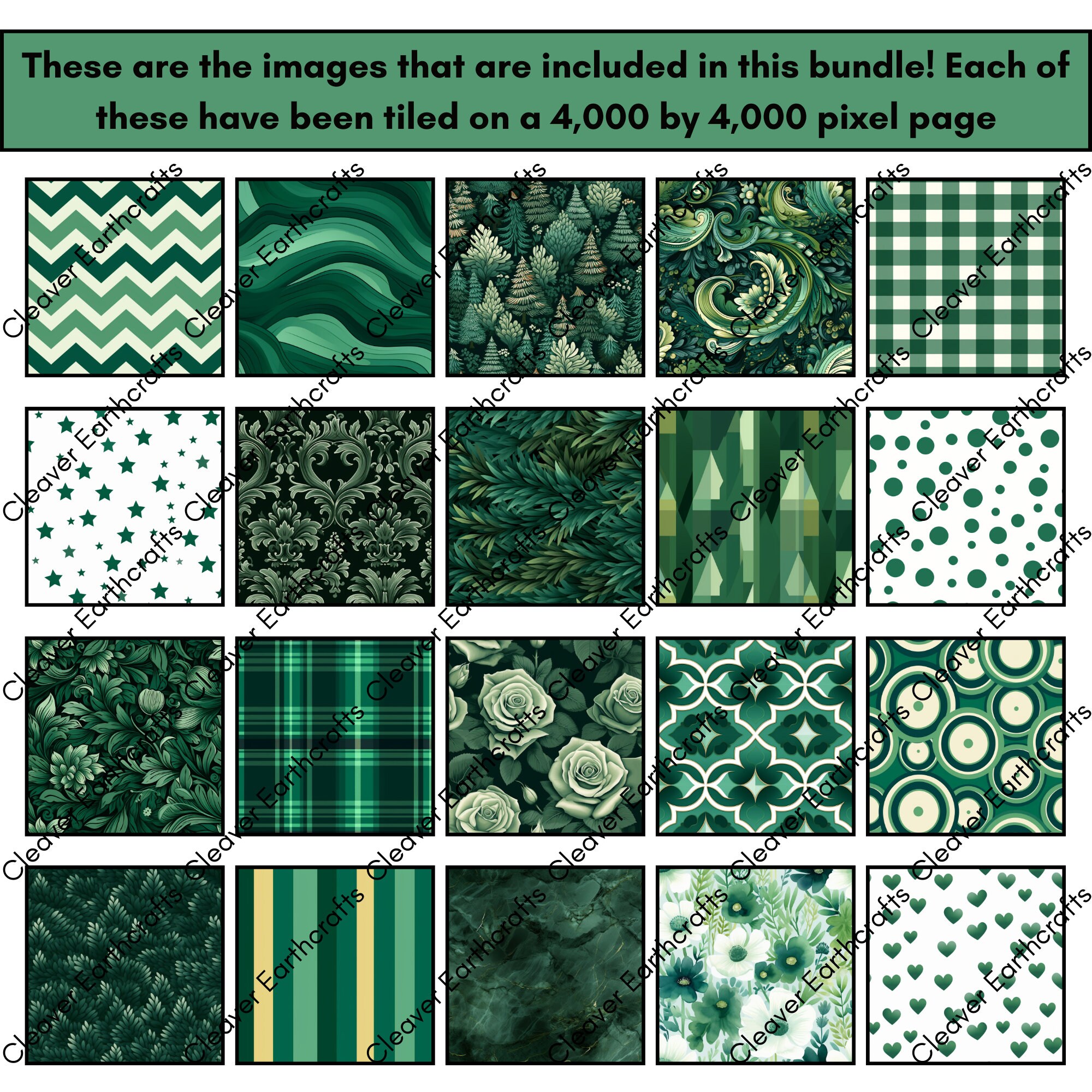 Pine Green Digital Paper Bundle, Seamless Repeating Pattern PNG ...