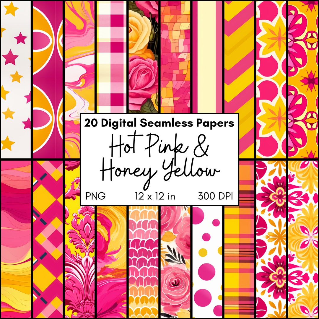 Hot Pink and Honey Yellow Digital Paper Set, Seamless Repeating ...
