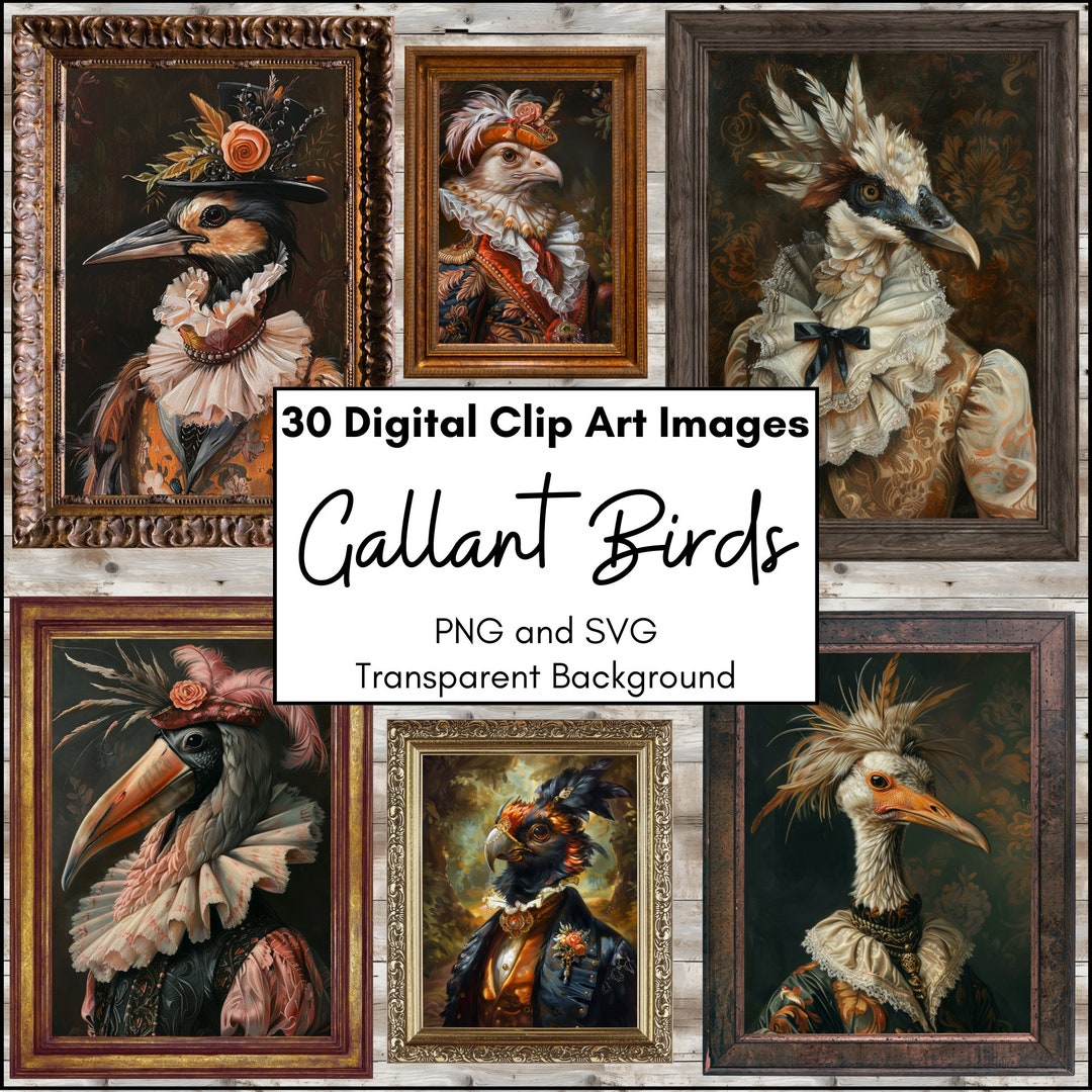 Gallant Birds Victorian Oil Painting Digital Clip Art, Miniature Fancy ...